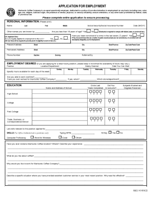 Fillable Online Starbucks Application Form. Job Application Fax Email ...