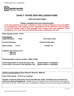 Fillable Online EYSEN Inclusion Fund application form - EXAMPLE. EYSEN ...