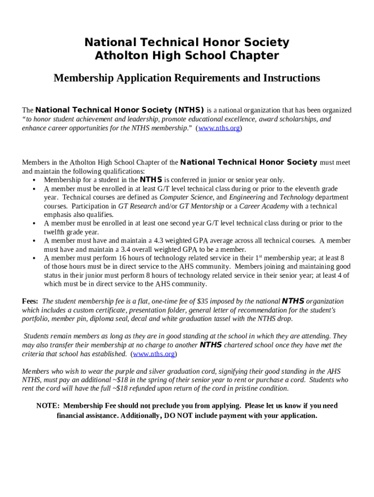Application for National Honor Society Membership - Atholton - ahs ...