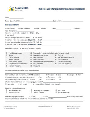 Fillable Online Diabetes Self-Management Initial Assessment Form Fax ...