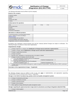 Notification of Change (MDR) Doc Template | pdfFiller