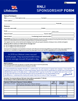 Fillable Online RNLI SPONSORSHIP FORM - Selsey Lifeboat Station Fax Email Print - pdfFiller
