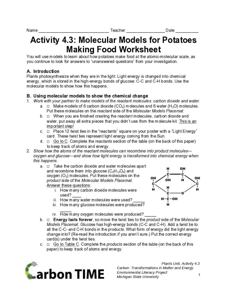 Fillable Online 3: Molecular Models for Potatoes Fax Email Print ...