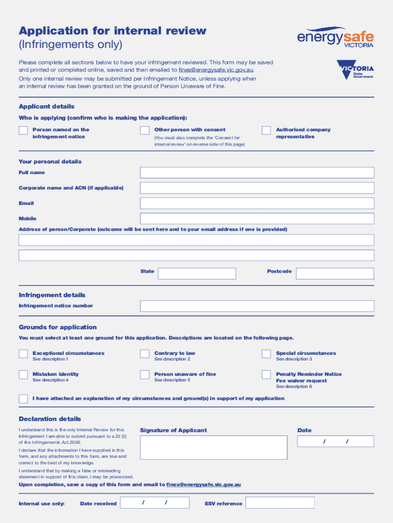 Fillable Online ESV Internal Review form for Infringement Notices Fax Email Print - pdfFiller