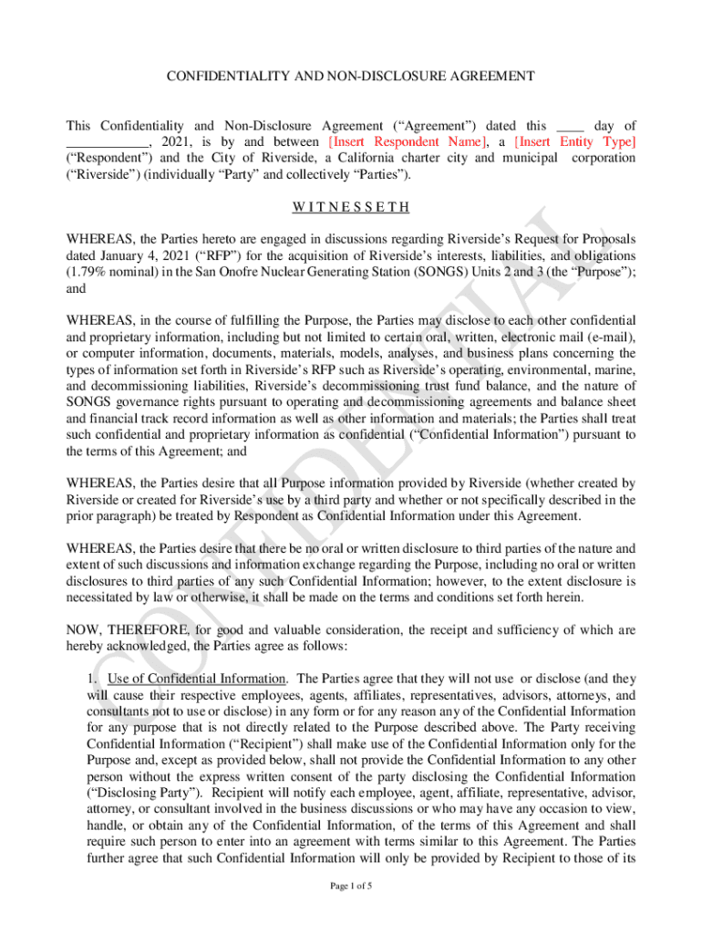 Fillable Online This Confidentiality and Non-Disclosure Agreement ...