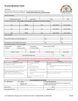 Fillable Online New to Easton - Student Residency Form Fax Email Print ...