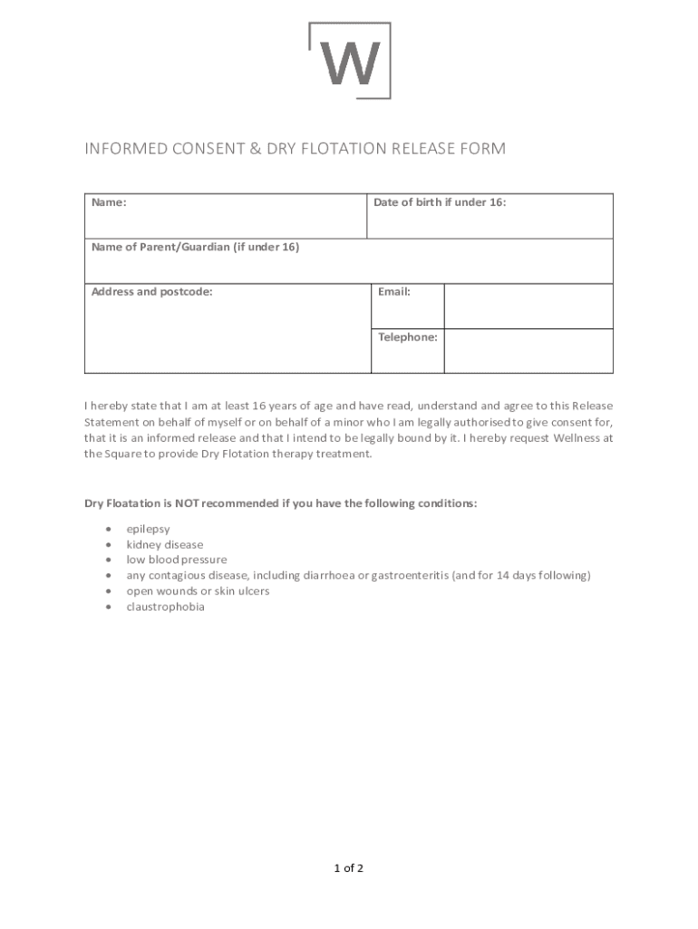 Fillable Online INFORMED CONSENT & DRY FLOTATION RELEASE FORM Fax Email ...
