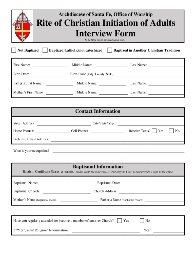 Fillable Online Rite of Christian Initiation of Adults Interview Form ...