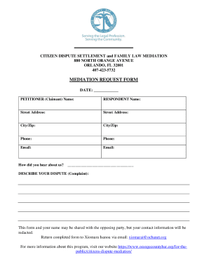 Fillable Online MEDIATION REQUEST FORM Fax Email Print - pdfFiller