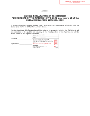 Fillable Online ANNUAL DECLARATION OF COMMITMENT FOR ... - ENISA Fax ...