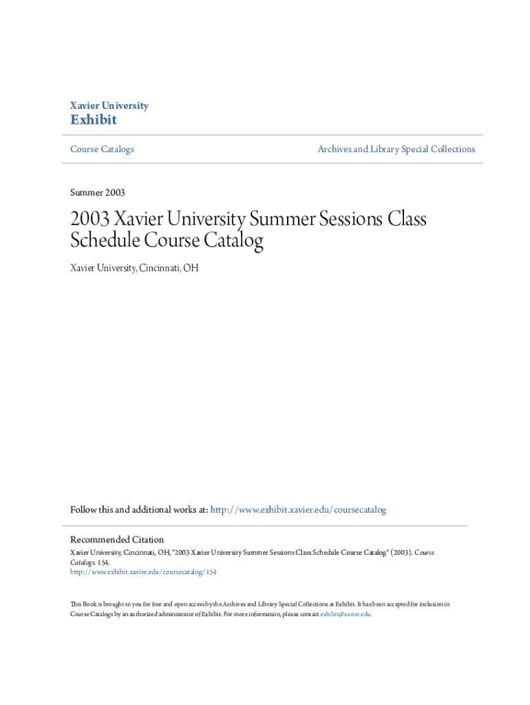 Fillable Online Summer Courses at Xavier Fax Email Print - pdfFiller