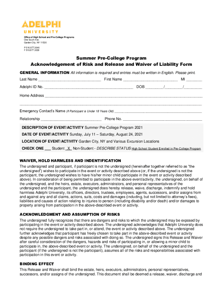 Fillable Online How to Apply to Adelphi's Pre-College Programs Fax ...