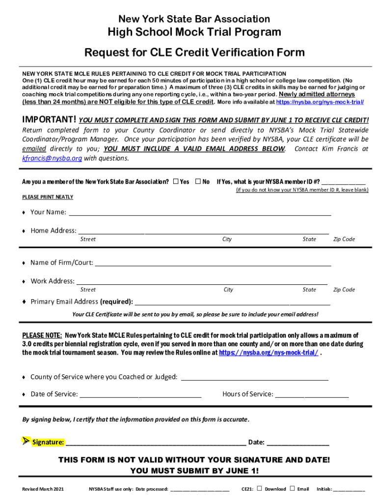 Fillable Online Request for CLE Credit Verification Form Fax Email ...