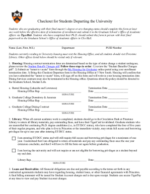 Fillable Online gradschool princeton Student Checkout Form for those ...