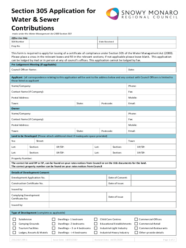 Fillable Online Application Under Section 305 Water Management Act ...