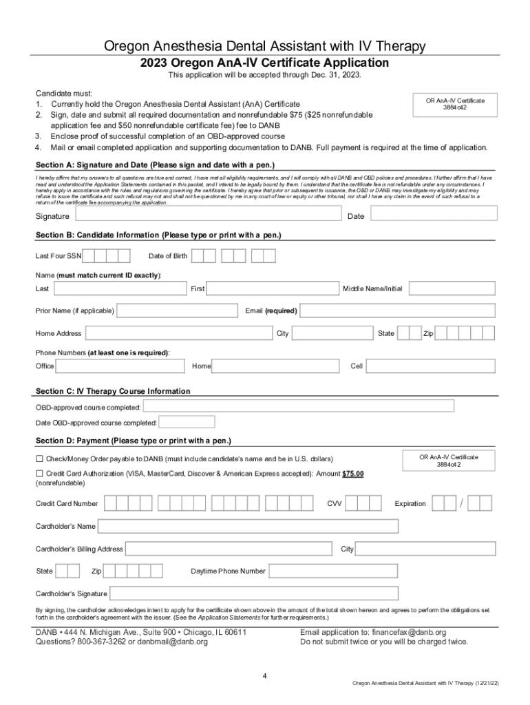 Fillable Online 2023 AnA-IV Certificate - Application Packet Fax Email ...