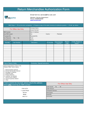 Fillable Online (RMA) Return Merchandise Authorization Form Fax Email ...