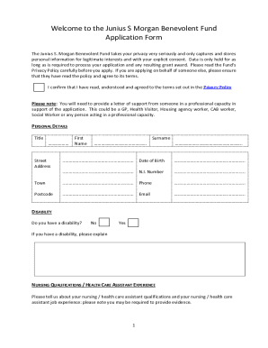 Fillable Online the Junius S Morgan Benevolent Fund Application Form ...
