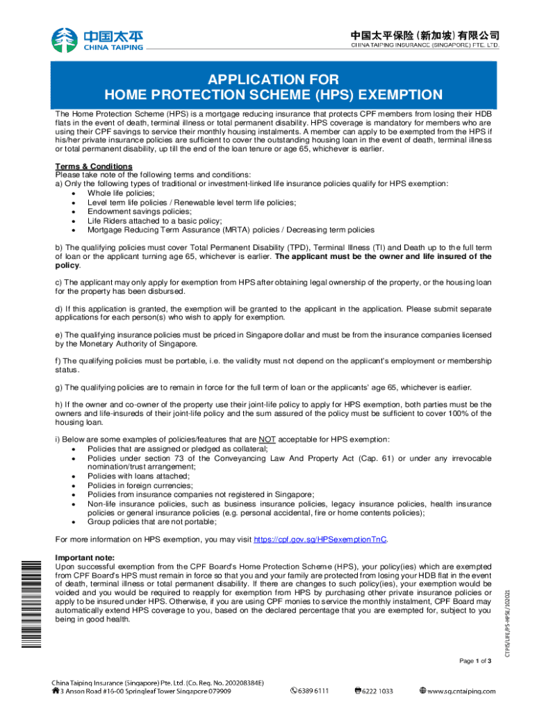 Fillable Online Home Protection Scheme (HPS) Exemption Form Fax Email ...