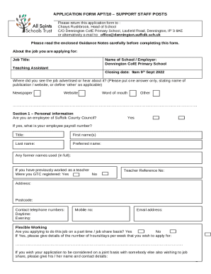 JOB APPLICATION APT/10 - SUPPORT STAFF POSTS Doc Template | pdfFiller
