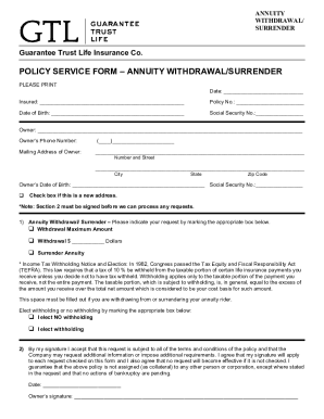 Fillable Online Annuity Withdrawal or Surrender Request Form Fixed ...