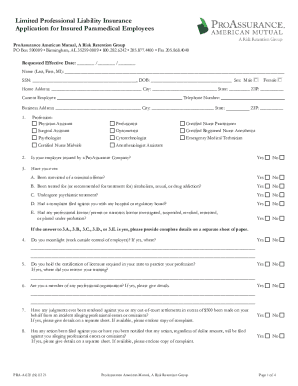Fillable Online Application for Limited Professional Liability Coverage Insured ... Fax Email ...