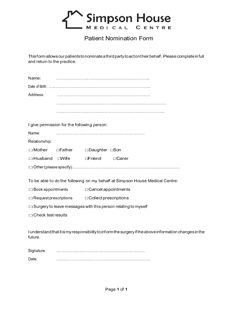 Fillable Online Pharmacy Nomination Form - IMPORTANT CHANGES ( ... Fax Email Print - pdfFiller