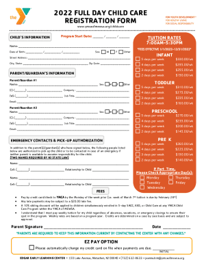 Fillable Online 2022 FULL DAY CHILD CARE REGISTRATION FORM Fax Email ...