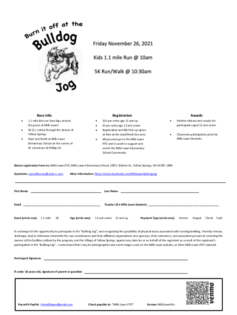 Fillable Online Bulldog Jog 5K and Fun Run in Yellow Springs, OH ...
