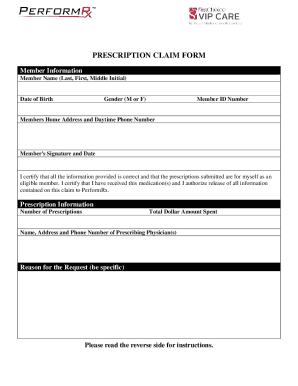 Fillable Online Prescription Claim Form - First Choice VIP Care ...