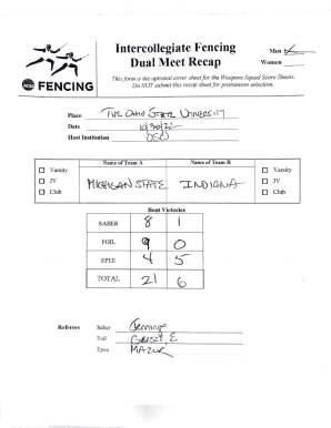 Fillable Online FENCING DUAL MEET SCORESHEET u Men u Women Fax Email ...