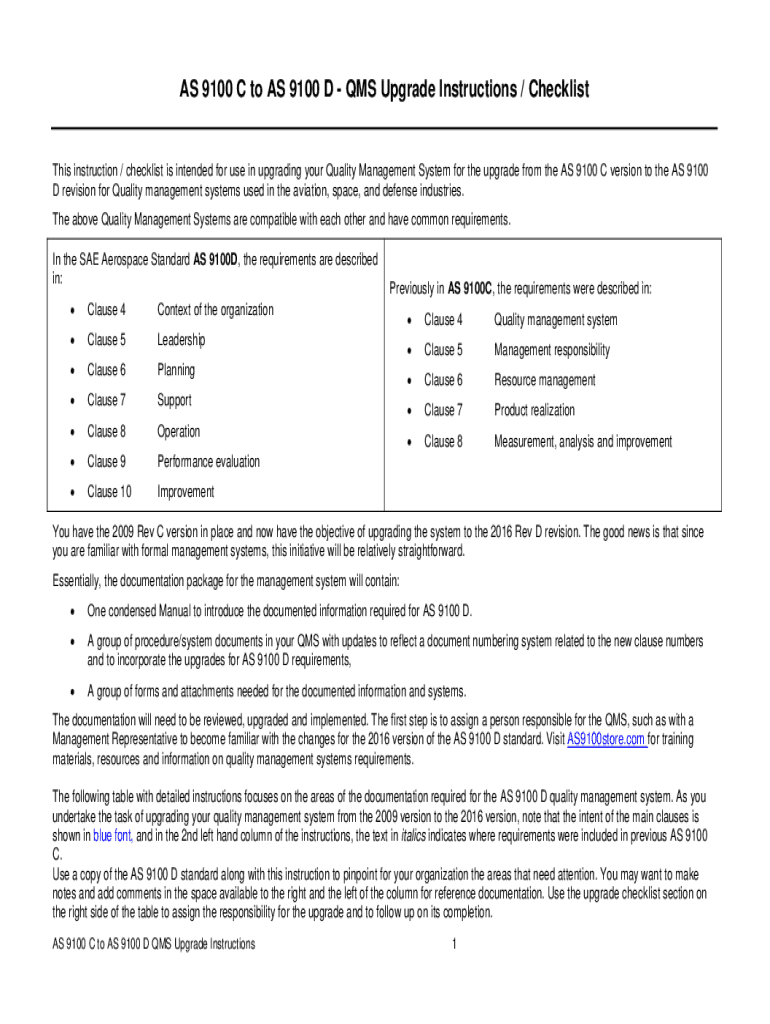 Fillable Online AS 9100 C to AS 9100 D All in One Package sample Fax ...