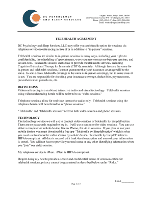 Fillable Online TELEHEALTH AGREEMENT DC Psychology and Sleep Services ... Fax Email Print ...