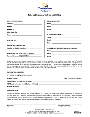Fillable Online TeleHealth Agreement for List Billing Fax Email Print ...