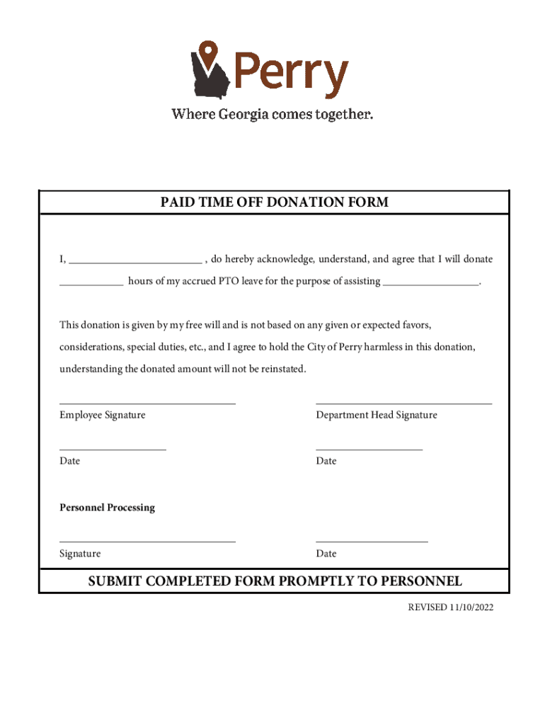 Fillable Online PAID TIME OFF DONATION FORM SUBMIT COMPLETED FORM ...