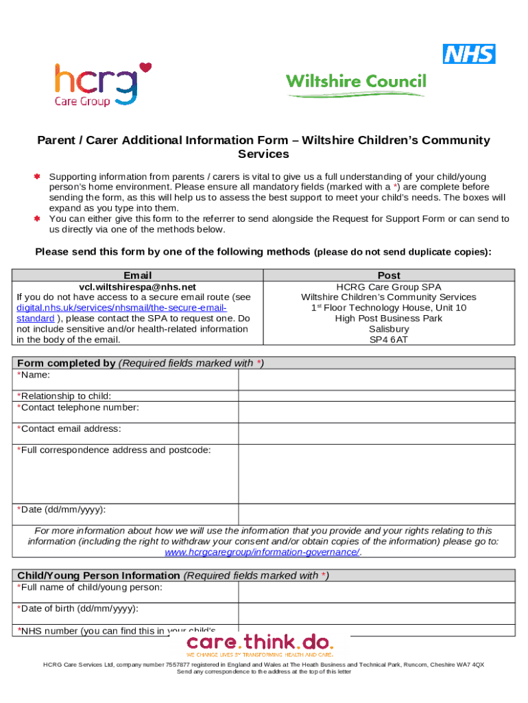 Parent Carer Additional Ination Doc Template | pdfFiller