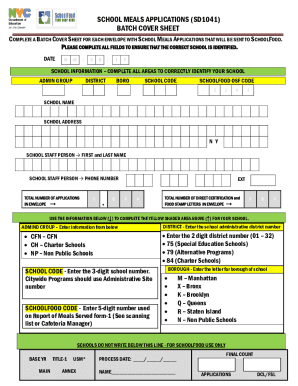 Fillable Online school meals applications (sd1041) batch cover sheet ...