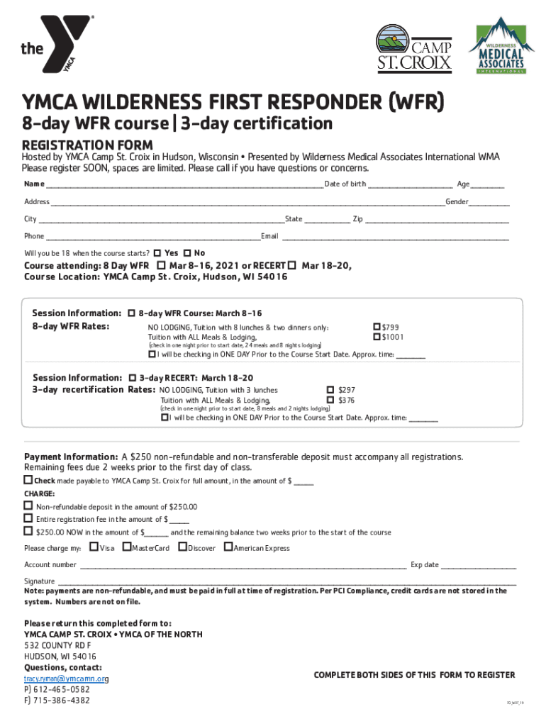 Fillable Online Wilderness First Responder - 5-Day WFR Certification ...