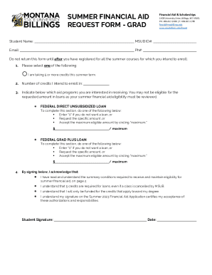 Fillable Online SUMMER FINANCIAL AID REQUEST FORM - GRAD Fax Email ...