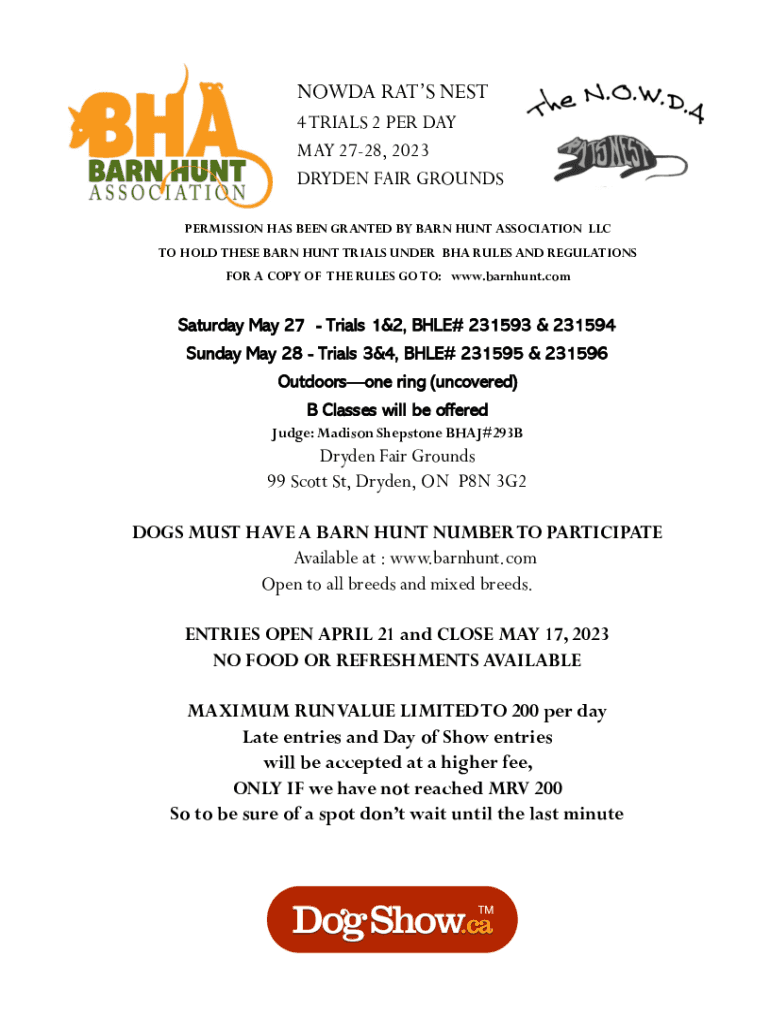 Fillable Online SchaSam Barn Hunt Club presents SIX SANCTIONED BARN ... Fax Email Print - pdfFiller