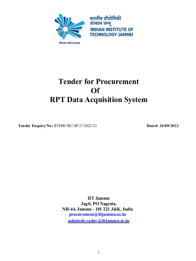 Fillable Online Tender for Procurement Of RPT Data Acquisition System Fax Email Print - pdfFiller