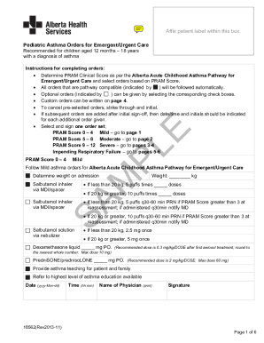 Fillable Online Pediatric Asthma Orders for Emergent/Urgent Care ...