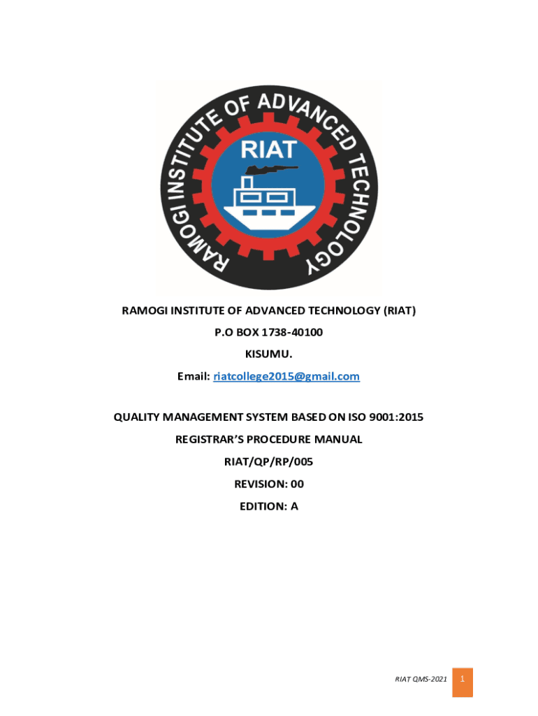 Fillable Online Ramogi Institute of Advanced Technology Fax Email Print ...