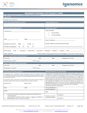 Fillable Online NEWBORN SCREENING TEST REQUEST FORM Fax Email Print ...