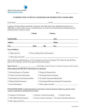 Fillable Online BILH Behavioral Services Medical Records Release ...