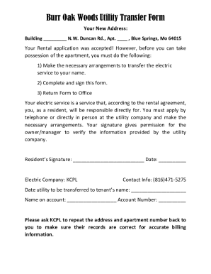 Fillable Online Burr Oak Woods Utility Transfer Form - Blue Springs Fax ...