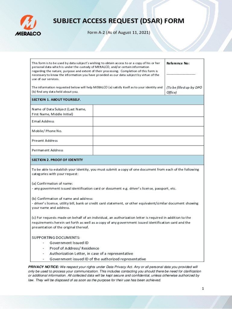 Fillable Online SUBJECT ACCESS REQUEST (DSAR) FORM Fax Email Print - pdfFiller