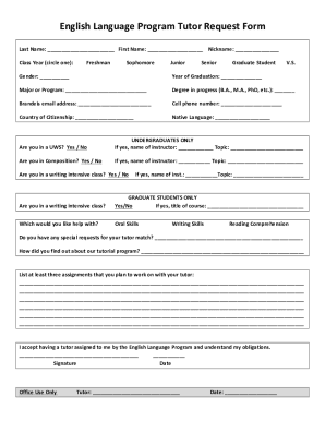 Fillable Online English Language Program Tutor Request Form Fax Email ...