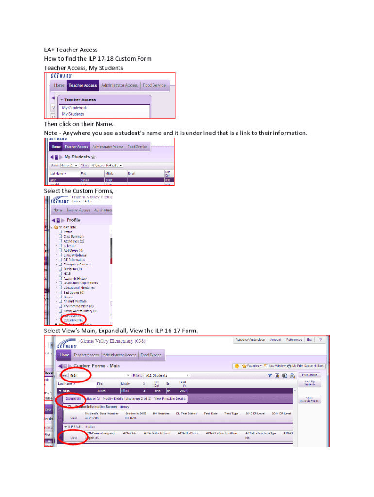 Fillable Online EA+ Teacher Access How to find the ILP 17-18 Custom ...