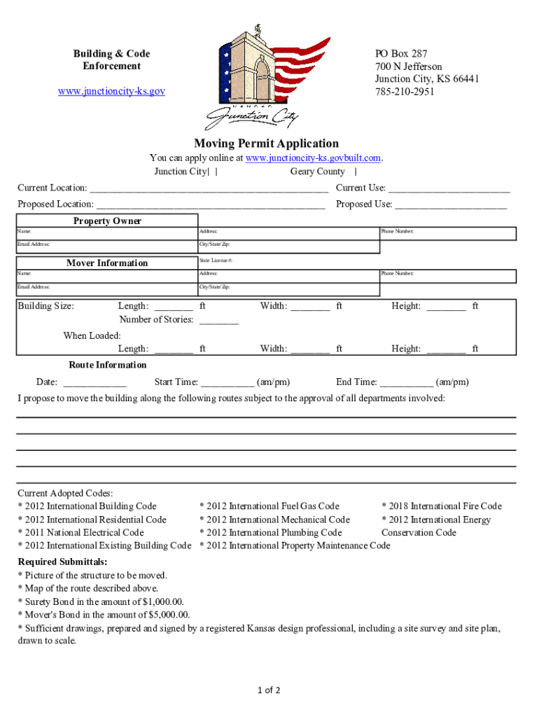 Fillable Online Moving Permit Application - Junction City Fax Email Print - pdfFiller